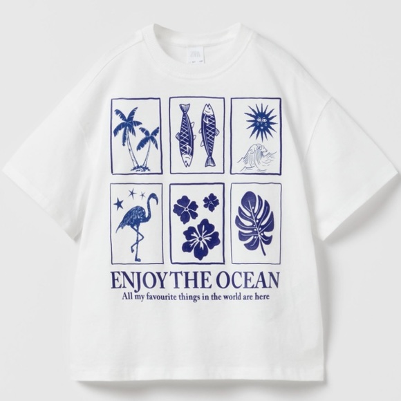 Tops | Zara Enjoy The Ocean White Blue Graphic Tshirt | Poshmark